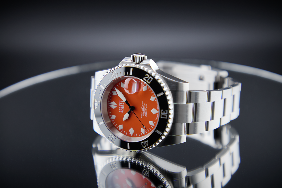Shop Reef Mariana Diver Orange Dial Black Bezel | Serket Watch Company
